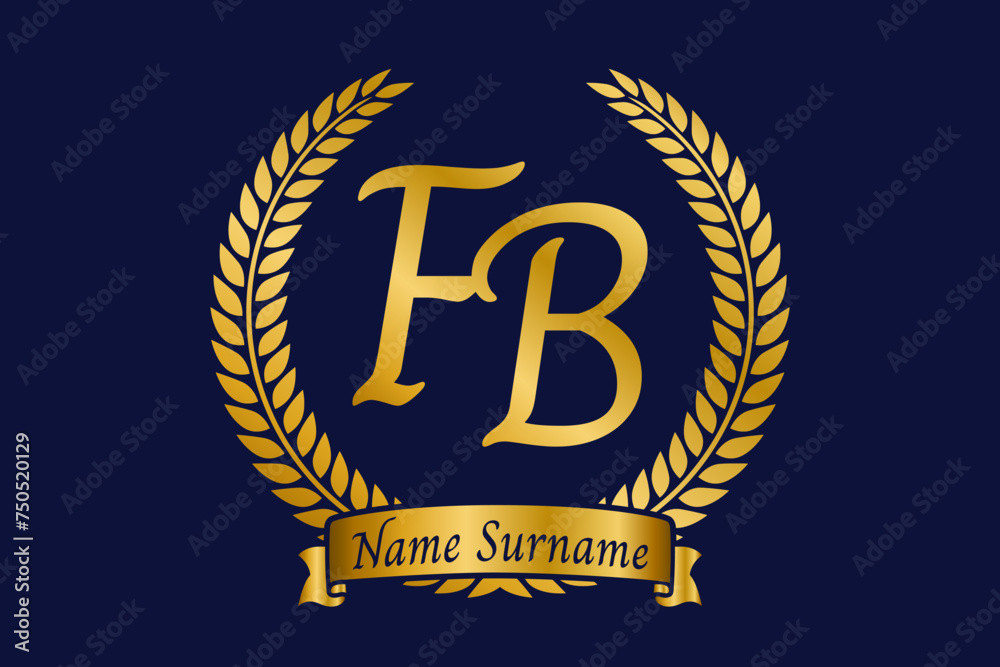 Initial letter F and B, FB monogram logo design with laurel wreath ...