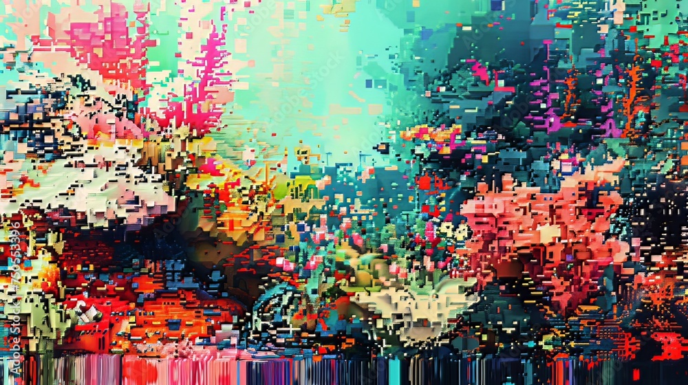 Pixelated Dreamscape: In a pixelated dreamscape, reality fractures into ...