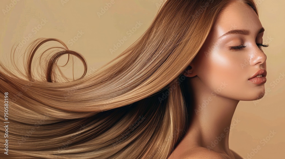 Beautiful model girl with shiny brown straight long hair Care Stock ...