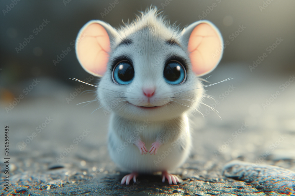 Adorable cartoon mouse with big eyes on a textured surface. Generative ...