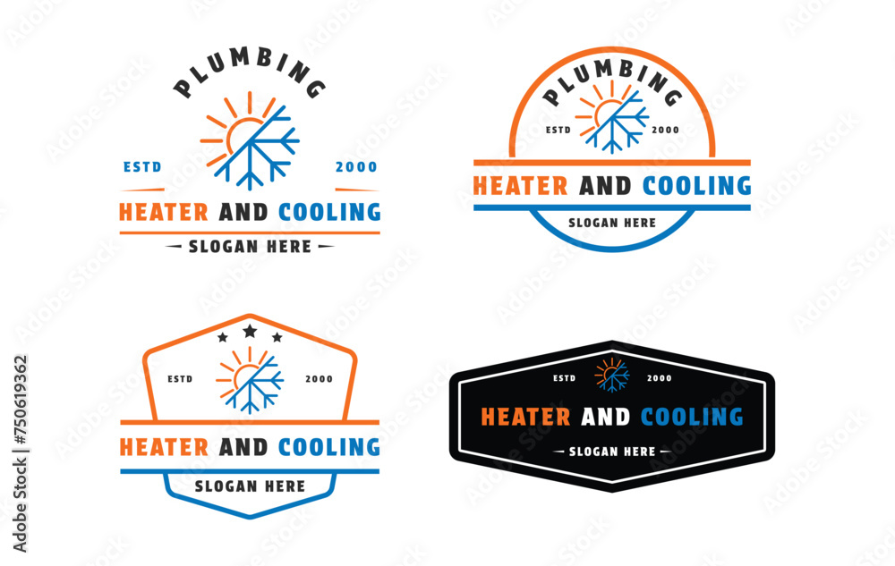 set of heater and cooling logo design vintage retro label and badge ...
