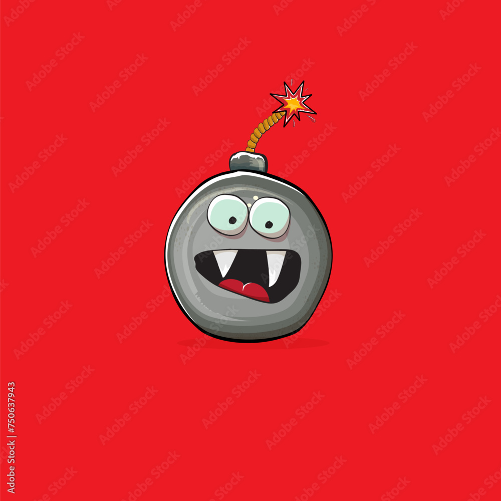 Cartoon burning bomb characters isolated on red background. Funky bomb ...