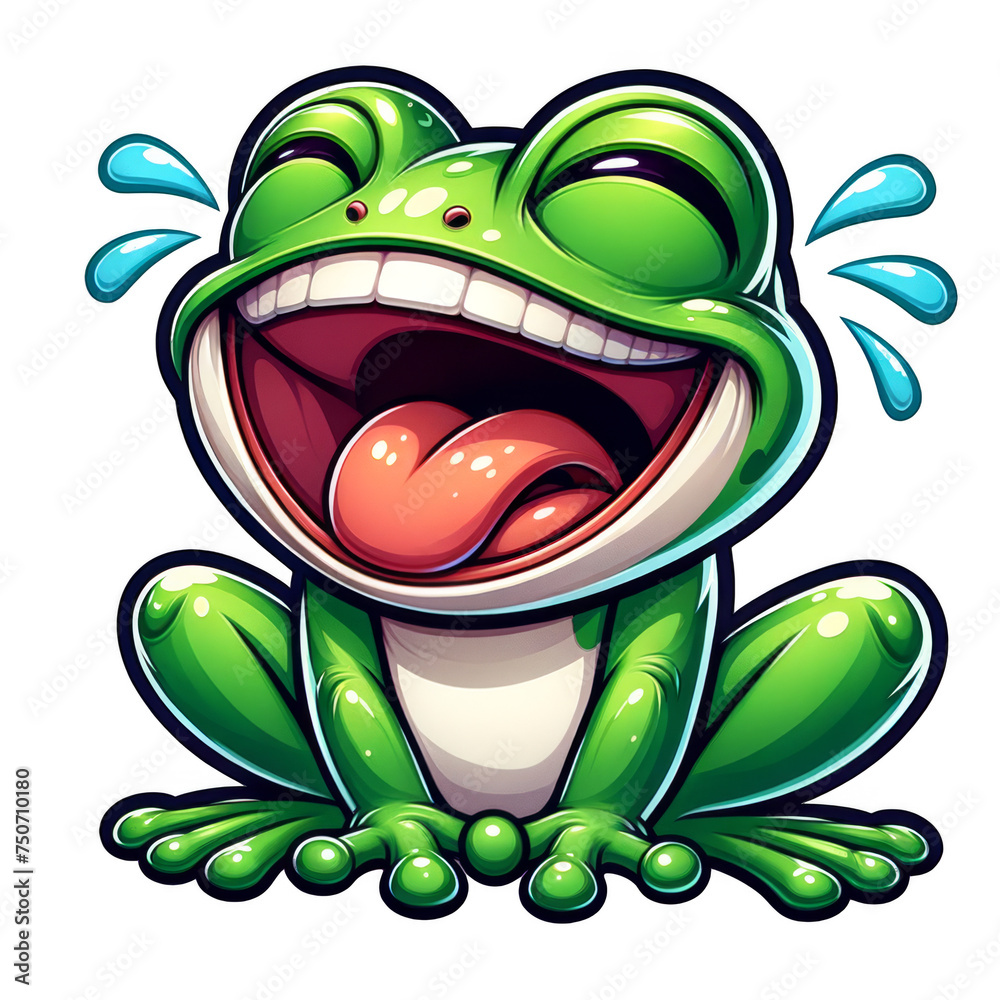 Laughing green frog face emoji design. Open mouth. Front facing ...
