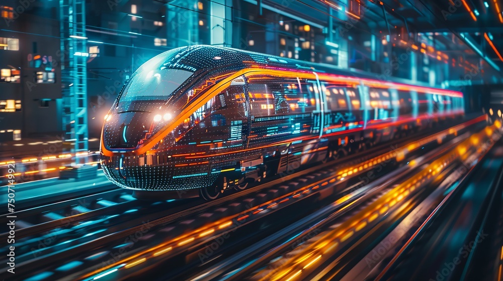 Holographic data overlays on a high-speed maglev train in an industrial ...