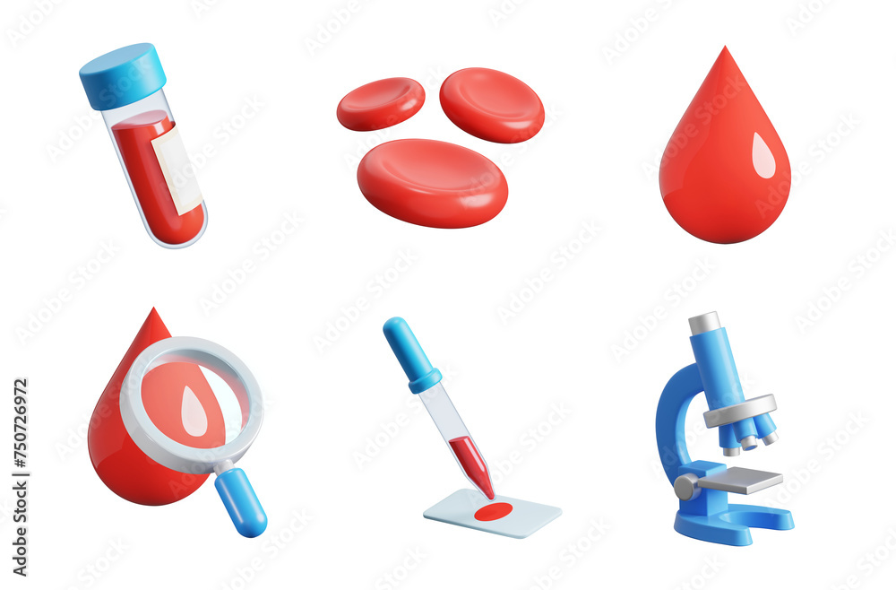 Blood Analysis, 3d icon set. Blood Tube, Erythrocytes, Blood Cells ...