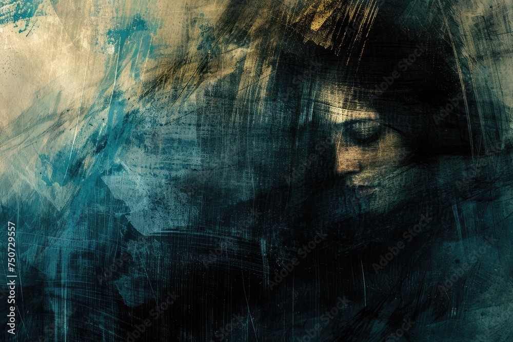 Agitated abstract brush strokes in dark, tumultuous shades, converging ...