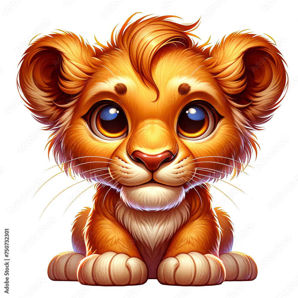 Cute lion cub emoji design. Front facing portrait. Cartoon concept ...