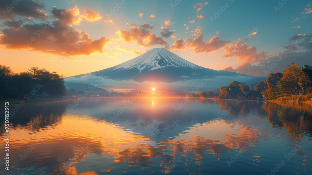 Aerial Panorama Landscape of Fuji Mountain. Iconic and Symbolic ...