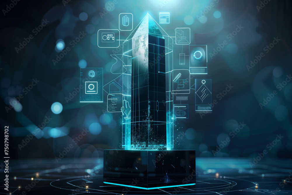 Artificial Intelligence concept, hologram. AI, machine learning, neural network, robotics ...