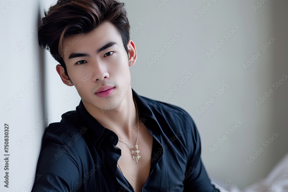 Handsome Asian male model with masculine and sensual pose posing for ...