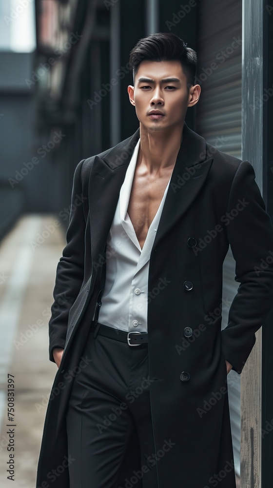 Handsome Asian male model with masculine and sensual pose posing for ...