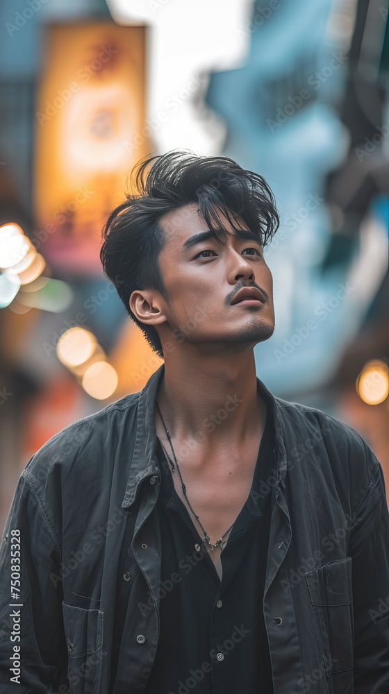 Foto de Stock Handsome Asian male model with masculine and sensual pose ...