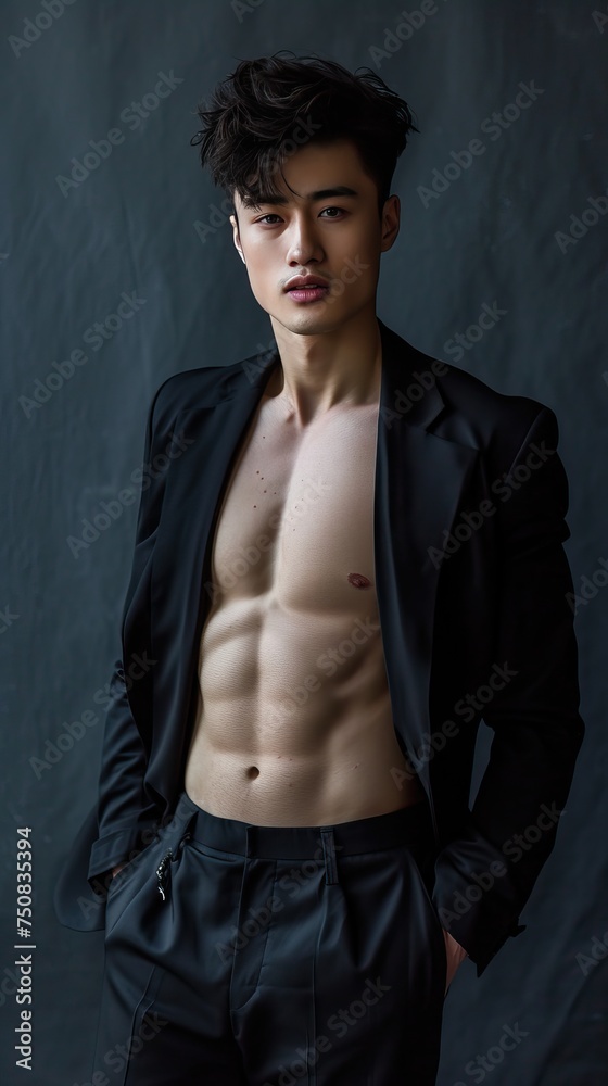 Handsome Asian male model with masculine and sensual pose posing for ...
