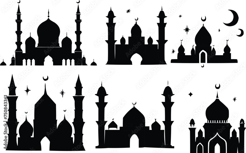 Arabic architecture silhouette. Mosque roof, islamic cityscape panorama ...