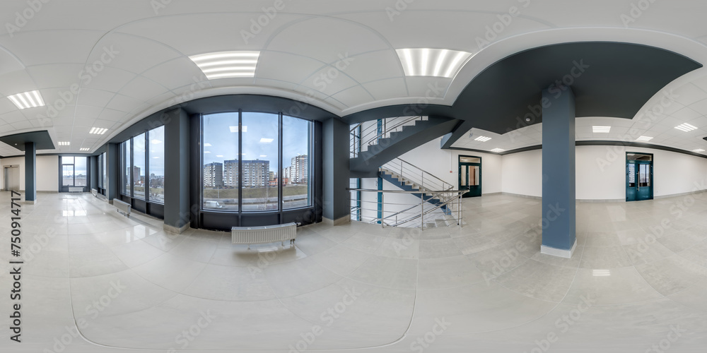 hdri 360 panorama view in empty modern hall with columns, doors and ...