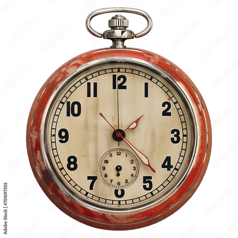 Red pocket watch isolated on transparent background, showcasing classic ...