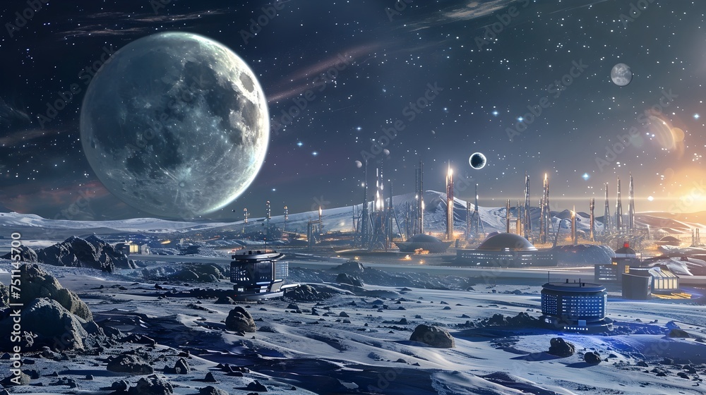 Futuristic Space City on Alien Planet with Spacecraft, To provide a ...