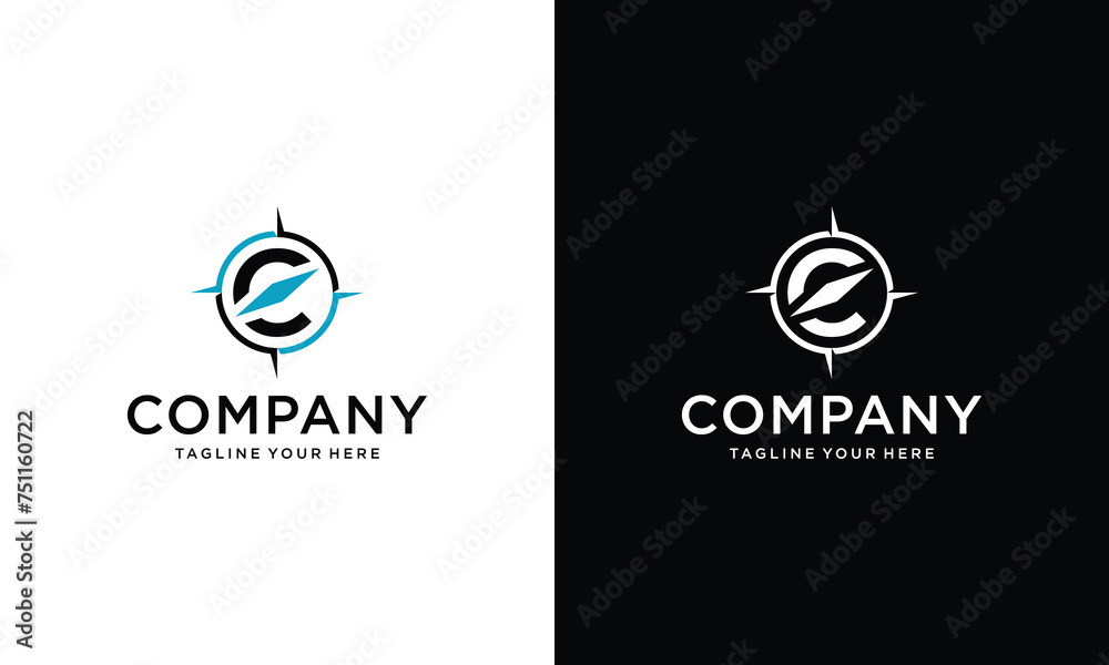 C letter for compass icon symbol vector logo design on a black and ...