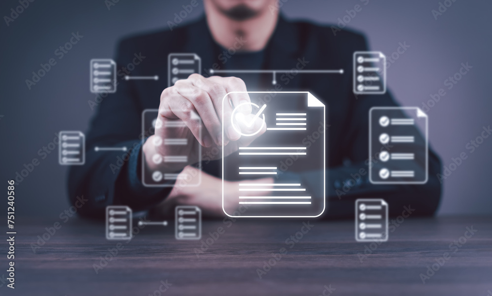 checklist and clipboard task documentation management, business people ...