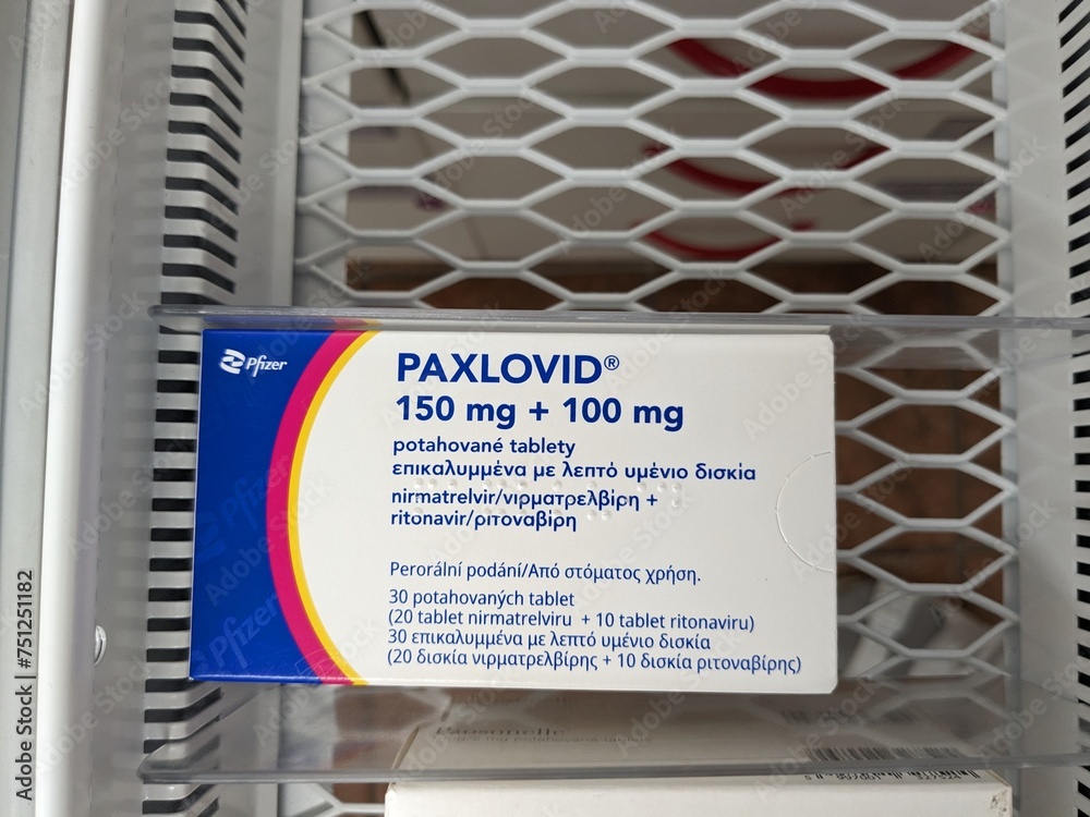 Prague,Czech republic- March 5 2024: Paxlovid box of medication with ...