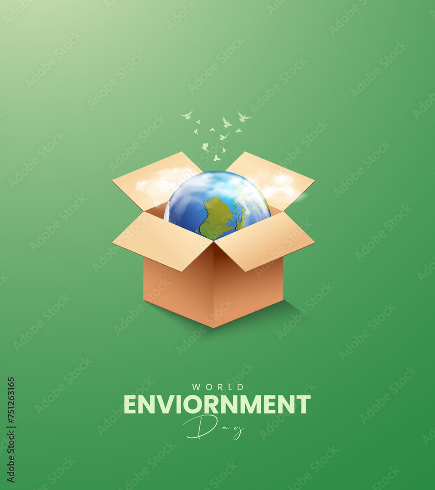 05 June, World Environment day, World map with natural tree, save world ...