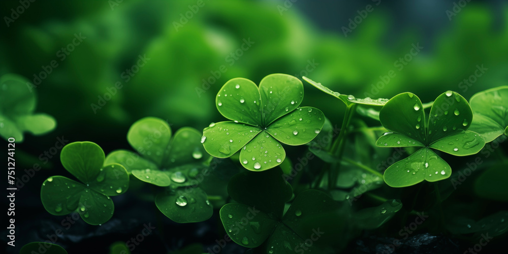 St. Patrick’s Day celebrating. Green background. Clover, shamrock. Card ...