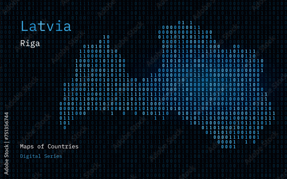 Latvia Map Shown in Binary Code Pattern. Matrix numbers, zero, one. World Countries Vector Maps ...