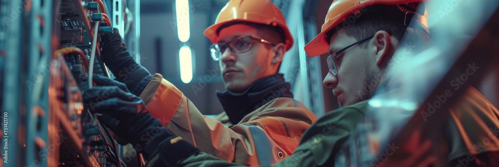 Stock-Foto „Electrician engineer tests electrical installations and ...