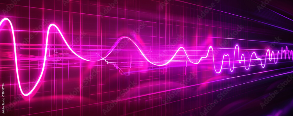 A digital representation of pulsating pink sound waves moving across a ...
