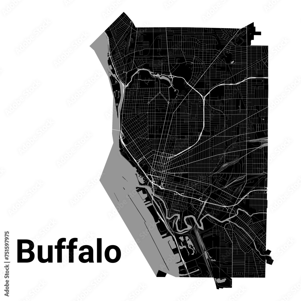 Buffalo city map, New York, United States. Municipal administrative ...