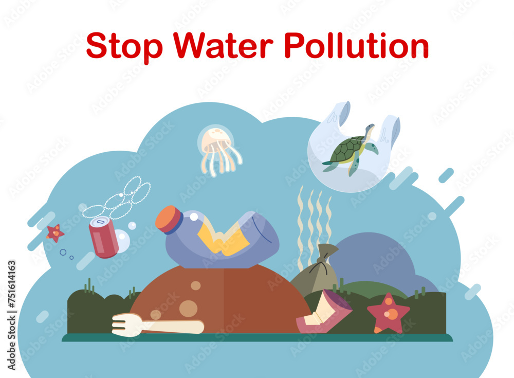 Water pollution. Vector illustration. Water pollution poses significant ...