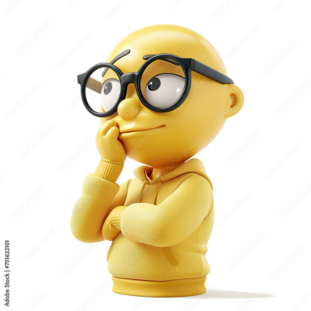 man thinking emoji face character on the transparent background, emoji ...