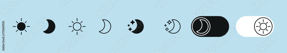 Sun and moon outline icon. Dark and light theme for app concept. Web ui ...