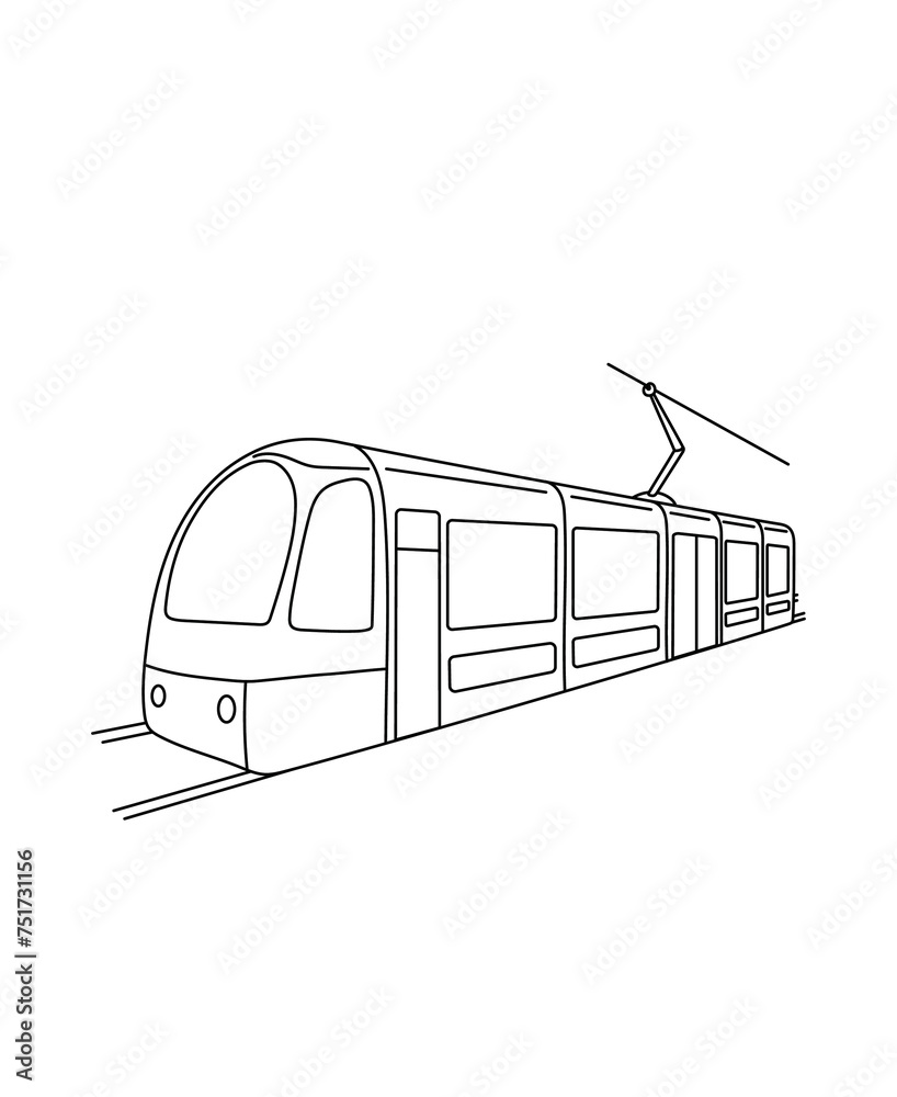 Tram Coloring Page Transportation theme simple black and white drawing ...