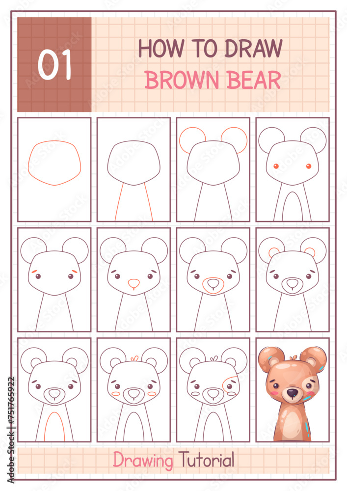 How to Draw a brown bear. Step by Step Drawing Tutorial. Draw Guide ...