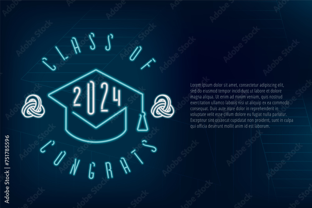 Class of 2024 Neon Sign Style Square Academic Graduation Cap Combined ...