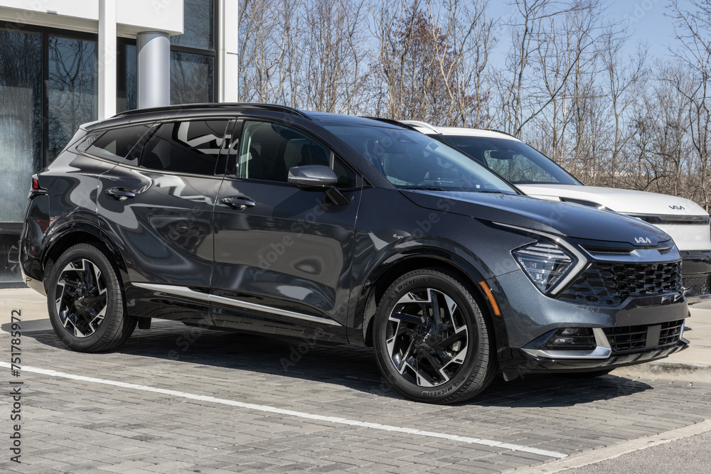 Kia Sportage display at a dealership. Kia offers the Sportage in LX, EX ...