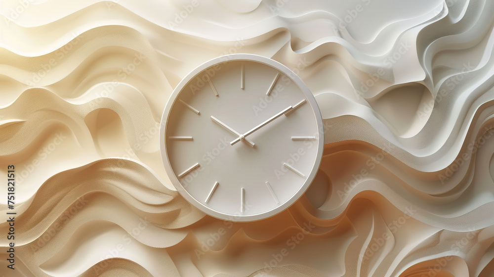 clock and time 3d logo , cream textured background showing universe is ...