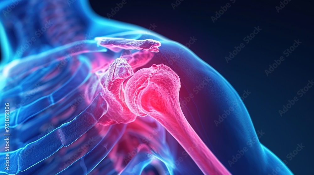Painful shoulder joints. frozen shoulder, impingement. 3d rendering ...