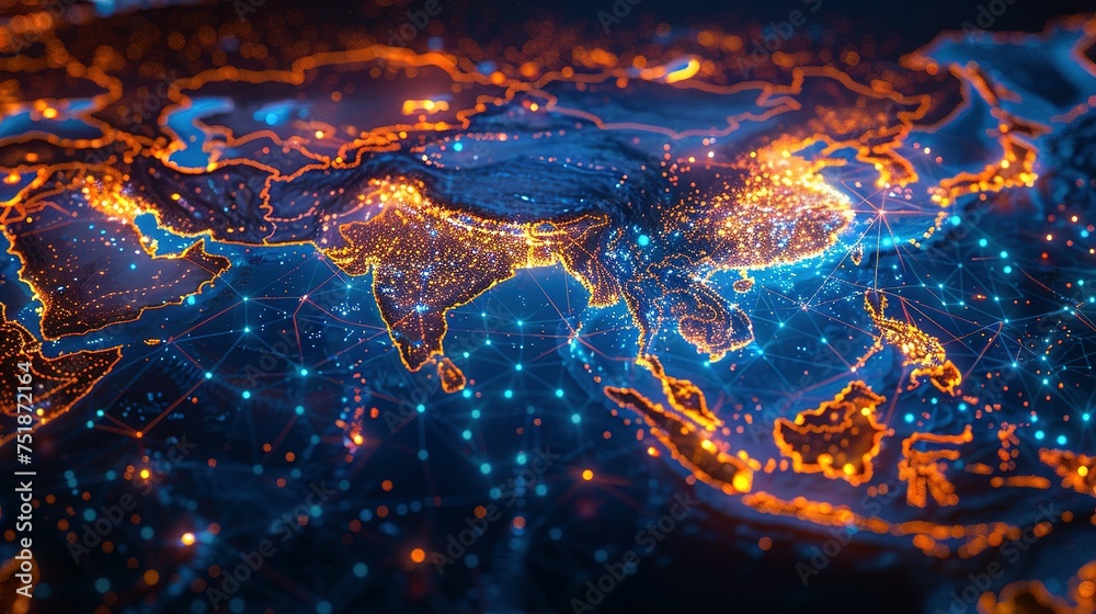 Digital map of Asia, concept of global network and connectivity, data ...