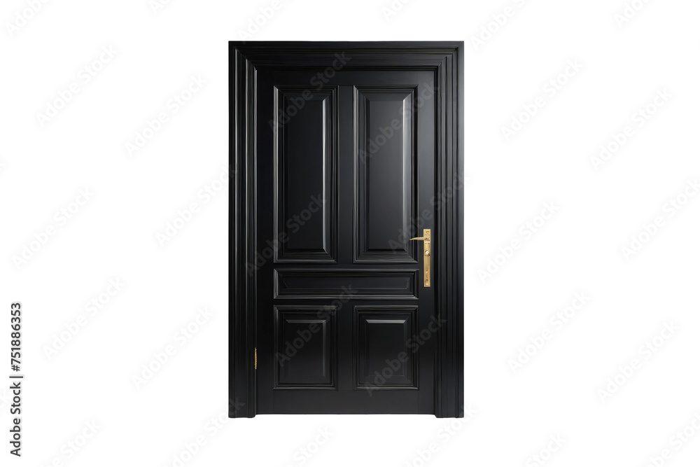 Single black door, full body view, isolated against a pure white ...