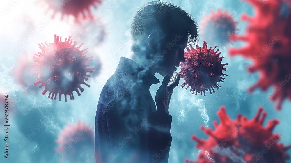 Dangerous viruses fly in the air around a person. Period of infectious ...