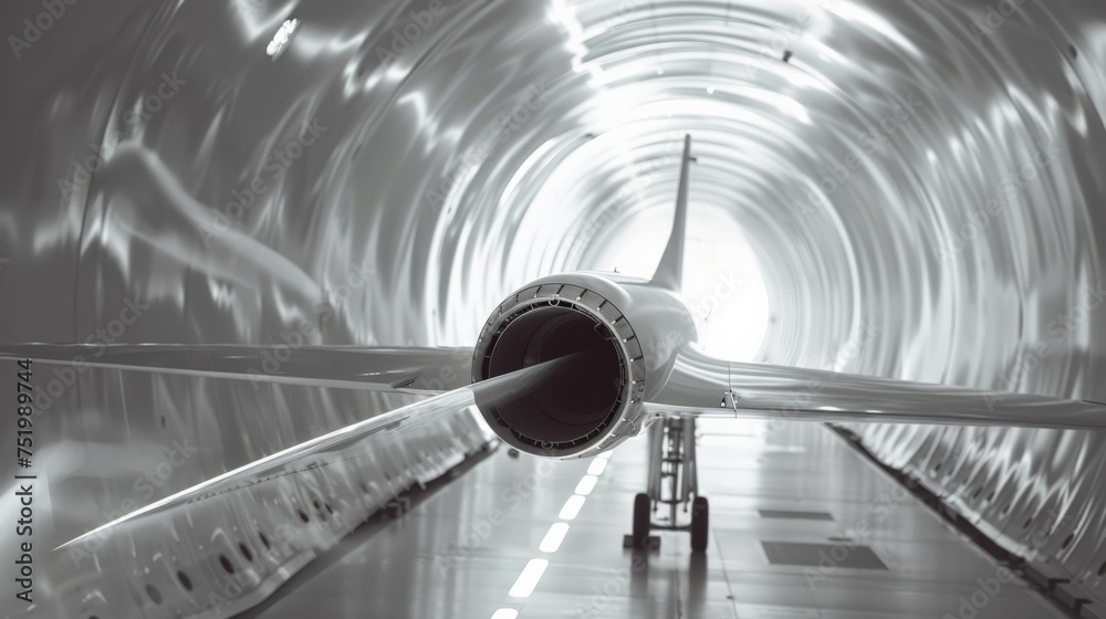 Zoomed-in image of a wind tunnel test for an aircraft wing model ...
