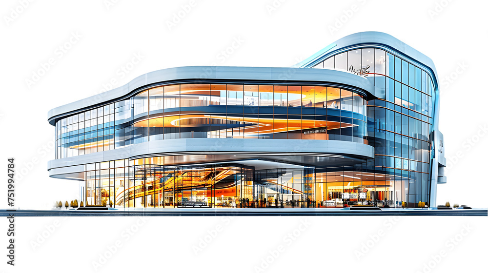 Futuristic city mall. Architectural high rise shopping center or office ...