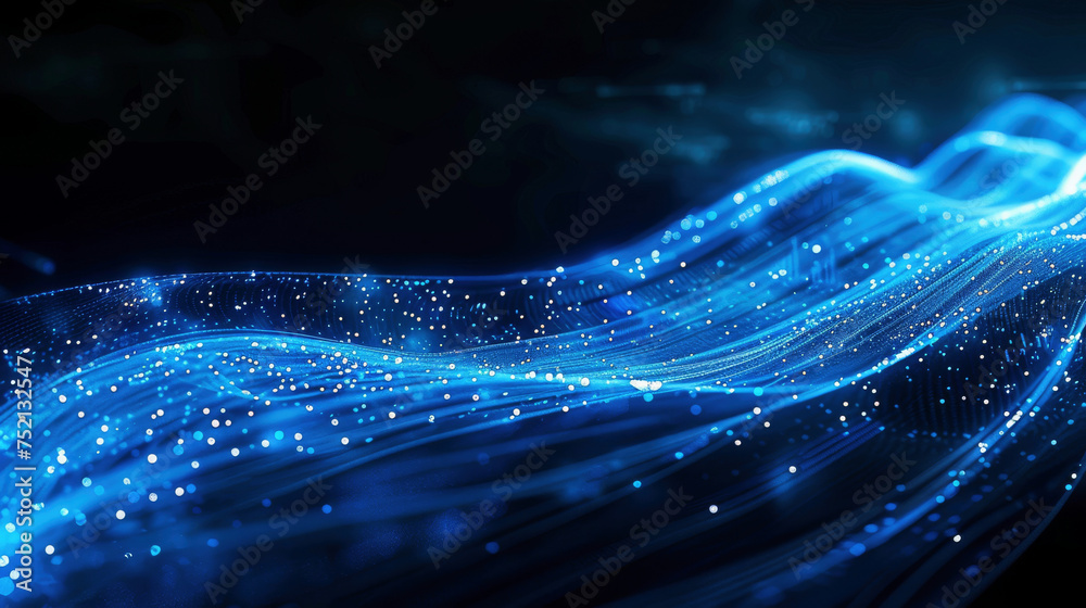 Abstract blue data flow light streak over a black background ...