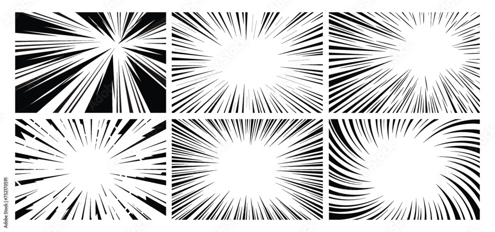 Set of manga or anime speed lines, zoom and motion effects. Comics ...