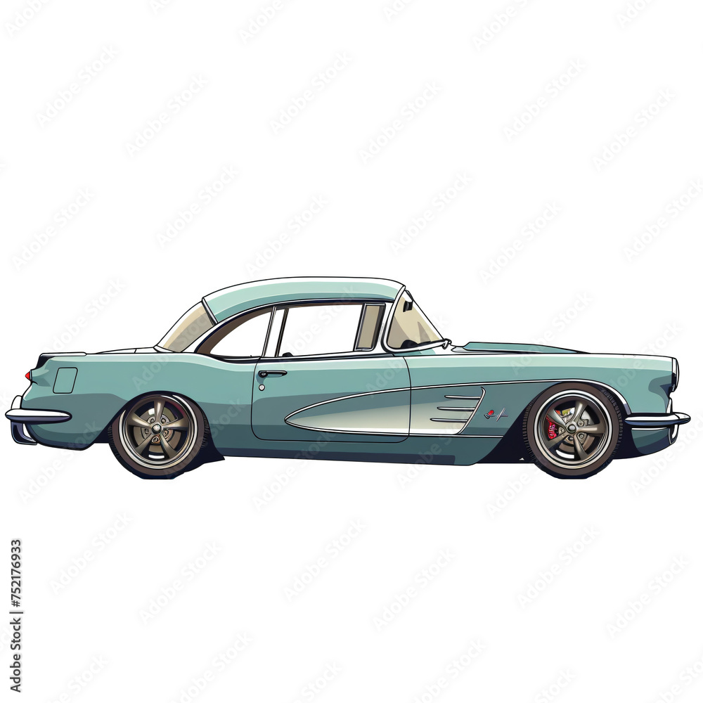 Retro light blue sports coupe illustration. Classic car design with ...
