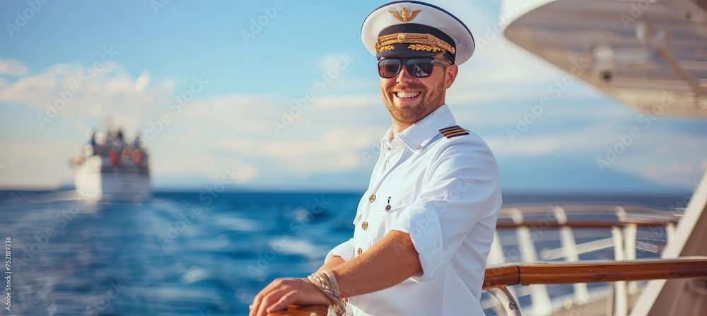 Cruise ship captain in control room overseeing navigation officer ...