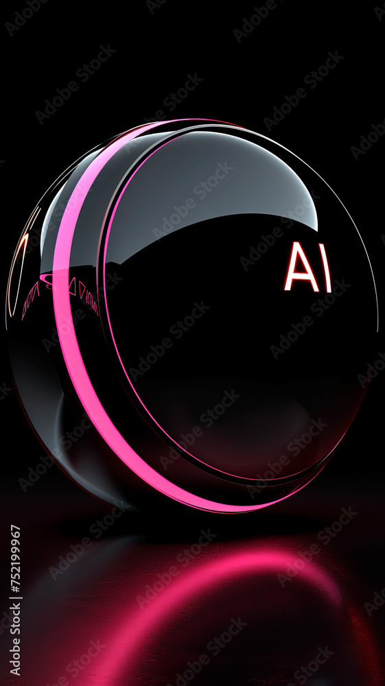 AI logo on the phone screen on the background of the black server room ...