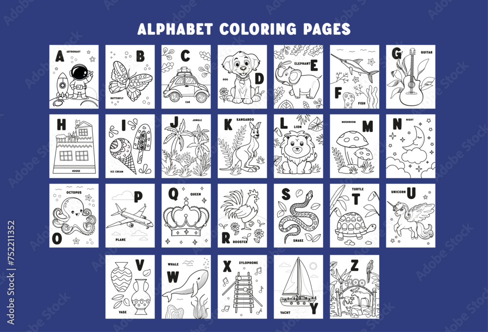 Alphabet Coloring book. ABC Hand drawn coloring for kids with animals ...